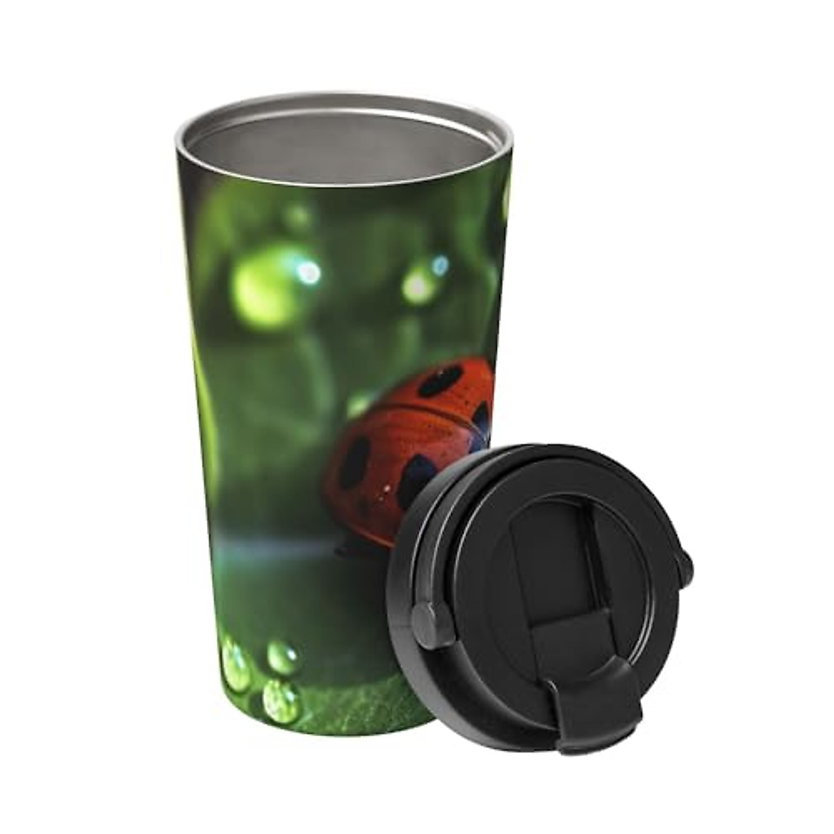 GTKSYNVE Reusable Coffee Mug with Lid and Handle, Little Ladybug Tumbler for Hot & Cold Drinks 16oz Stainless Steel Insulated Coffee Tumblers Double Wall Vacuum Thermal Cup