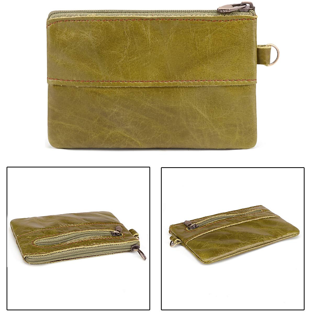 Genuine Leather Small Wallet - Casual Simple Wallet - Coin Purse - Credit Card Package - For Ladys Men Women Girl Boys (Light Green)