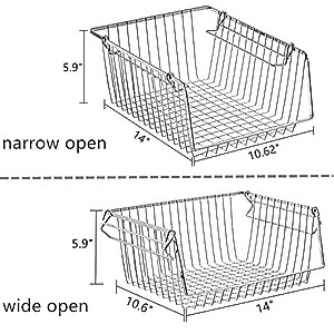 SANNO 14" Large Bin Baskets Stacking Farmhouse Baskets Wire Storage Baskets Organization Farmhouse Scoop Baksket for Pantry, Kitchen, Closets, Bathroom, Cabinets, Kitchen, Set of 3