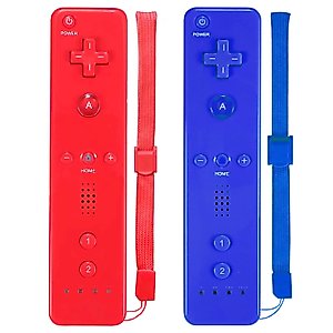 ZeroStory 2 Packs Classic Wireless Controller Compatible for Wii and Wii U Console, Gamepad with Silicone Case and Wrist Strap (Red and Dark Blue)