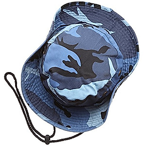 Summer Outdoor Boonie Hunting Fishing Safari Bucket Sun Hat with Adjustable Strap (Blue Sky Camo,LXL)