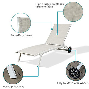 Ulax Furniture Outdoor Chaise Lounge Adjustable Padded Patio Reclining Chaise Lounger Chair with Non-Rust Aluminum Frame and Wheels, Set of 2 (Beige)