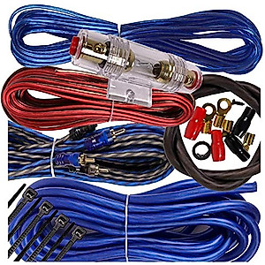 Audiobank 3.5 Farad Capacitor Car Audio 3500 Watts Power 12V Car Digital Power 3 Digit Display and Complete 1500 Watts 8 Gauge Car Amplifier Installation Wiring Kit Blue