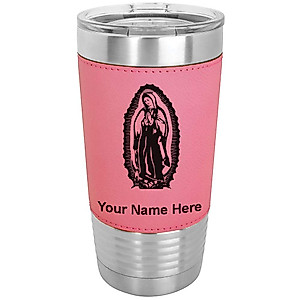 LaserGram 20oz Vacuum Insulated Tumbler Mug, Virgen de Guadalupe, Personalized Engraving Included (Faux Leather, Pink)