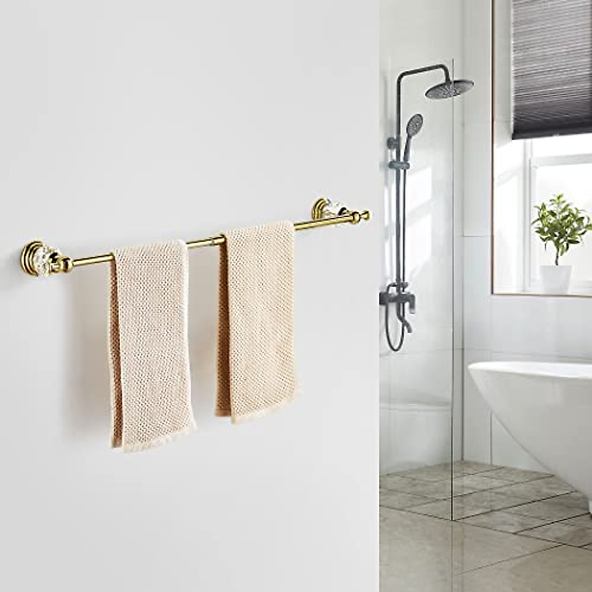WOLIBEER Polished Gold Towel Bar,Crystal Towel Holder Adjustable Towel Rack Expandable Rail Bathroom Accessories Wall Mounted