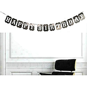 Happy Birthday Black & White Banner Sign Bunting Garland Flags for Birthday Party Decorations Kids Adults Baby Pet Birthday Letters Party Supplies Pre-strung