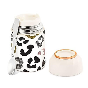 CUPADA Animal Skin Leopard Food Jar for Hot and Cold, Abstract Insulated Food Jars Vacuum 17OZ with Folding Spoon for Work Trip Picnic Camping