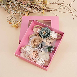 VOBOBE Baby Girl Nylon Headbands Infant Flower Elastic Hair Band Bows Wraps For Newborn Toddler Hair Accessories Pack of 3 (A-Beige)