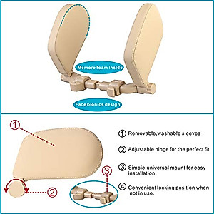 Leadsign Car Seat Headrest Pillow,Adjustable U Shaped Memory Foam Head Neck Support Cushion, Both Sides Travel Sleeping Pillow for Kids Adults (Beige)