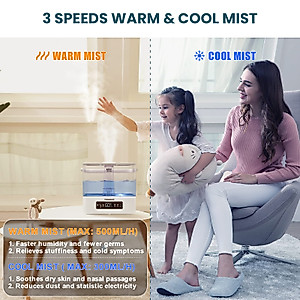 YOKEKON Humidifiers for Large Room Home, Warm and Cool Mist Humidifiers, 6L Room Humidifiers Covering 753 ft², Perfect Large Humidifiers for Plants Office, Remote, Quiet, Aroma Box, Transparent Tank