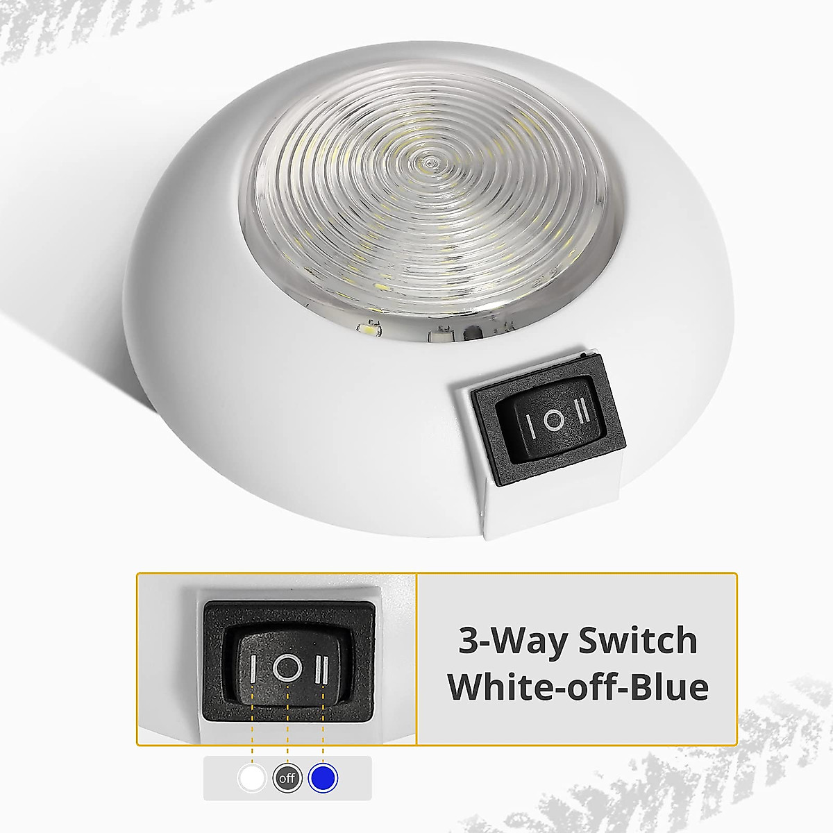 Partsam 1Pc 4 Inch Round LED Utility Dome Light Surface Mount for Home Truck RV Trailer Boat Aircraft Interior Light, 4" High Power White & Blue LED Downlight, 3-Way rocker switch(White/Off/Blue)