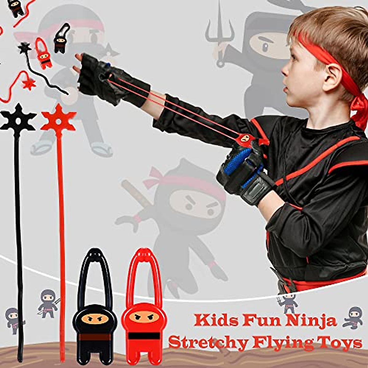 Golray 60Pcs Ninja Party Favors For Kids Birthday With Warrior Karate Party Favor Masks Sticky Hand Stretchy Flying Slingshot Wristband Keychains,Samurai Themed Party Supplies Decoration Boys