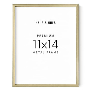 HAUS AND HUES 11x14 Gold Poster Frame - 11x14 Picture Frame Gold, Gold Certificate Frame, Aluminum Diploma Frames 11x14, Gold Picture Frame, Gold Wall Metal Poster Frame (Gold Aluminum Frame)
