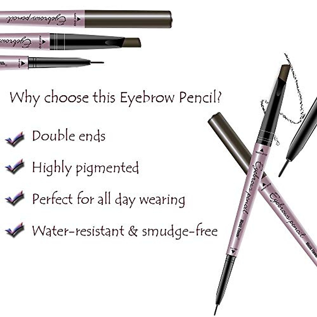 [ 2 Pack]Eyebrow Pencil, Waterproof Eyebrow Makeup with Dual Ends, Professional Brow Enhancing Kit with Eyebrow Brush (Dark Brown #1)