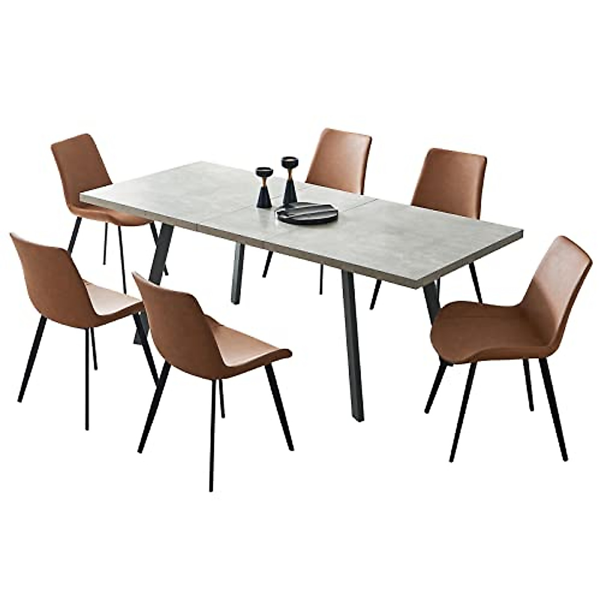 Zerifevni Dining Table Set for 6, Mid-Century Kitchen Table Set for 8-10 Person for Dining Room, Steel Legs
