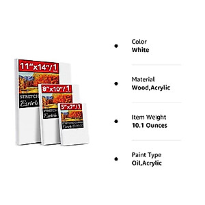 3 Pack Canvases for Painting with Multi Pack 11x14", 5x7", 8x10", Painting Canvas for Oil & Acrylic Paint