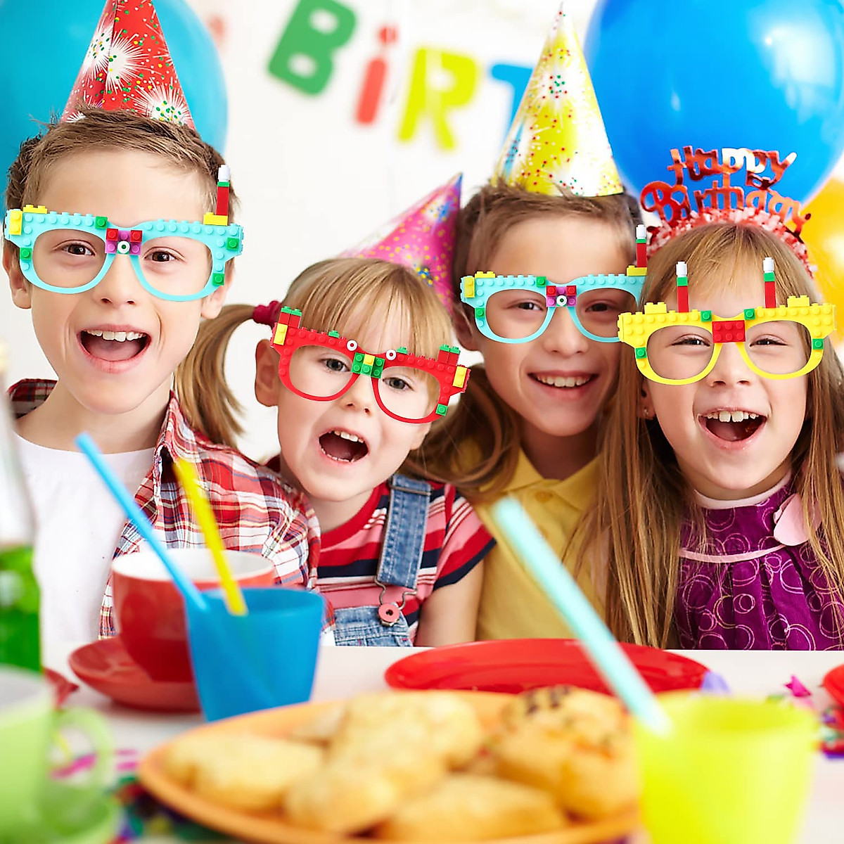 Hooqict 9 Pcs DIY Building Bricks Glasses Building Blocks Games for Kids Birthday Party Favor Block Theme Party Supplies Carnival Easter Games