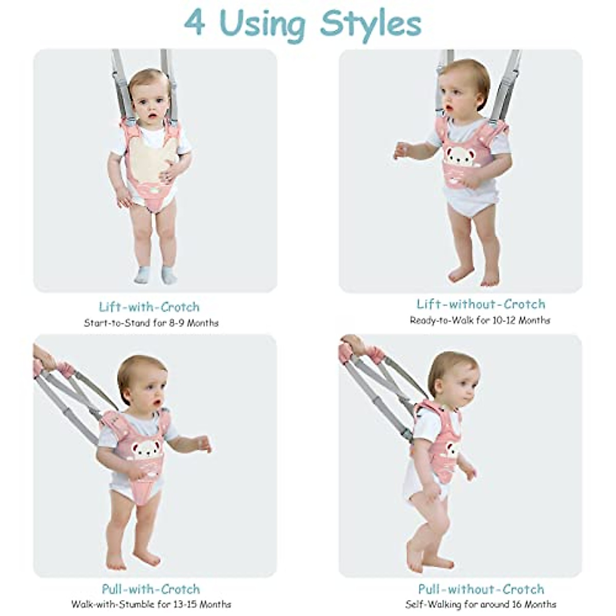 Ocanoiy Baby Walking Harness Handheld Baby Walker Assistant Belt Baby Head Protector Baby Helmet for Crawling Walking Baby Knee Pads