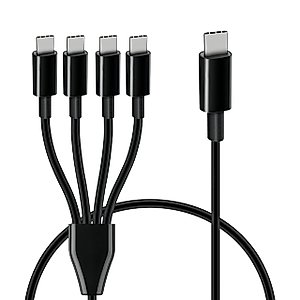 GELRHONR Short USB C Multi Charging Cable,USB C Male to 4 Type-C Male Charge Cable,4 in 1 Charging Cord Compatible with Mobile/Android and More (Black-0.5m-4 USB C)