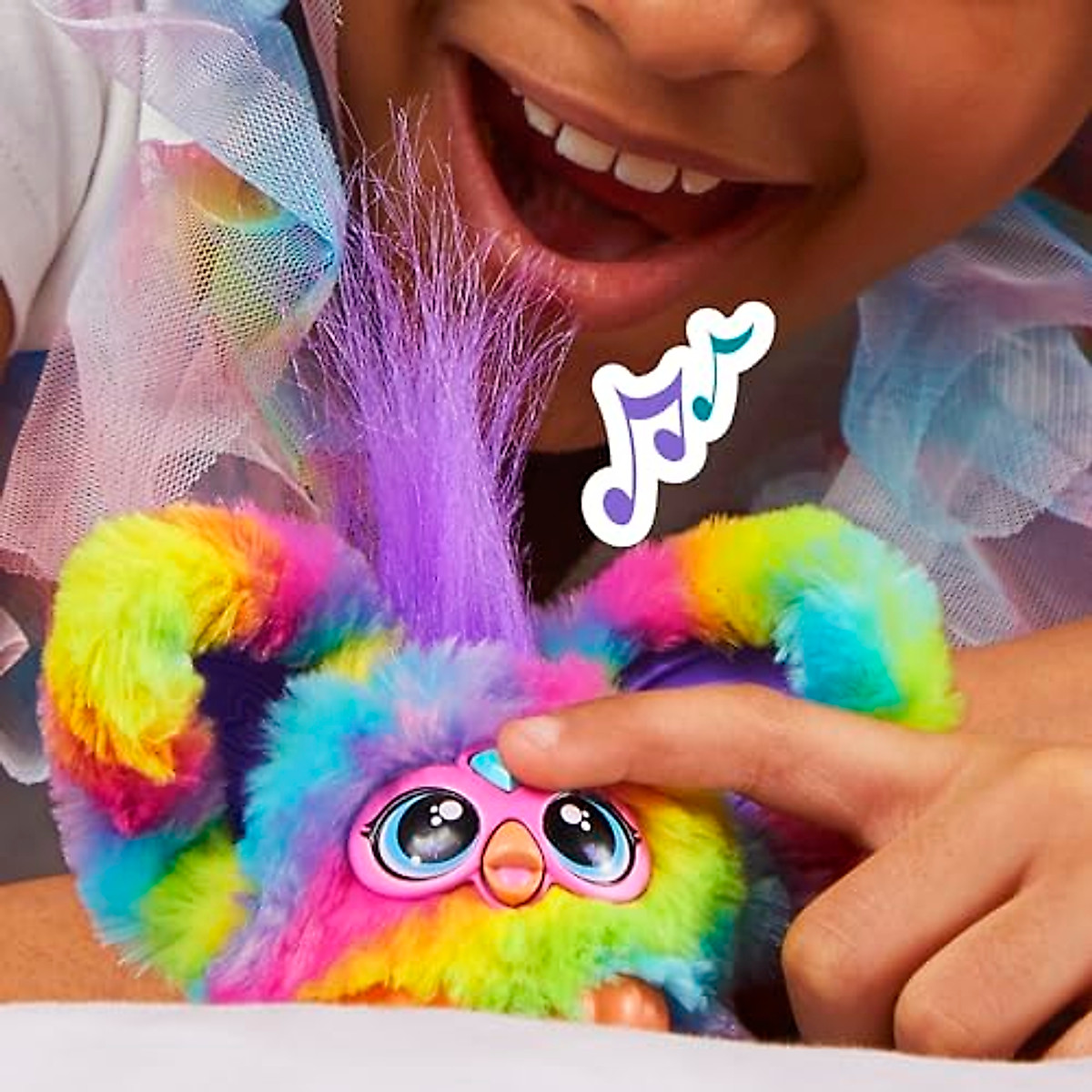 Furby Furblets Ray-Vee Mini Friend, Electronica Music, Speaks Only Furbish, Electronic Plush Toys for Girls & Boys, Interactive Pets, Rainbow, Easter Basket Stuffers, 6+