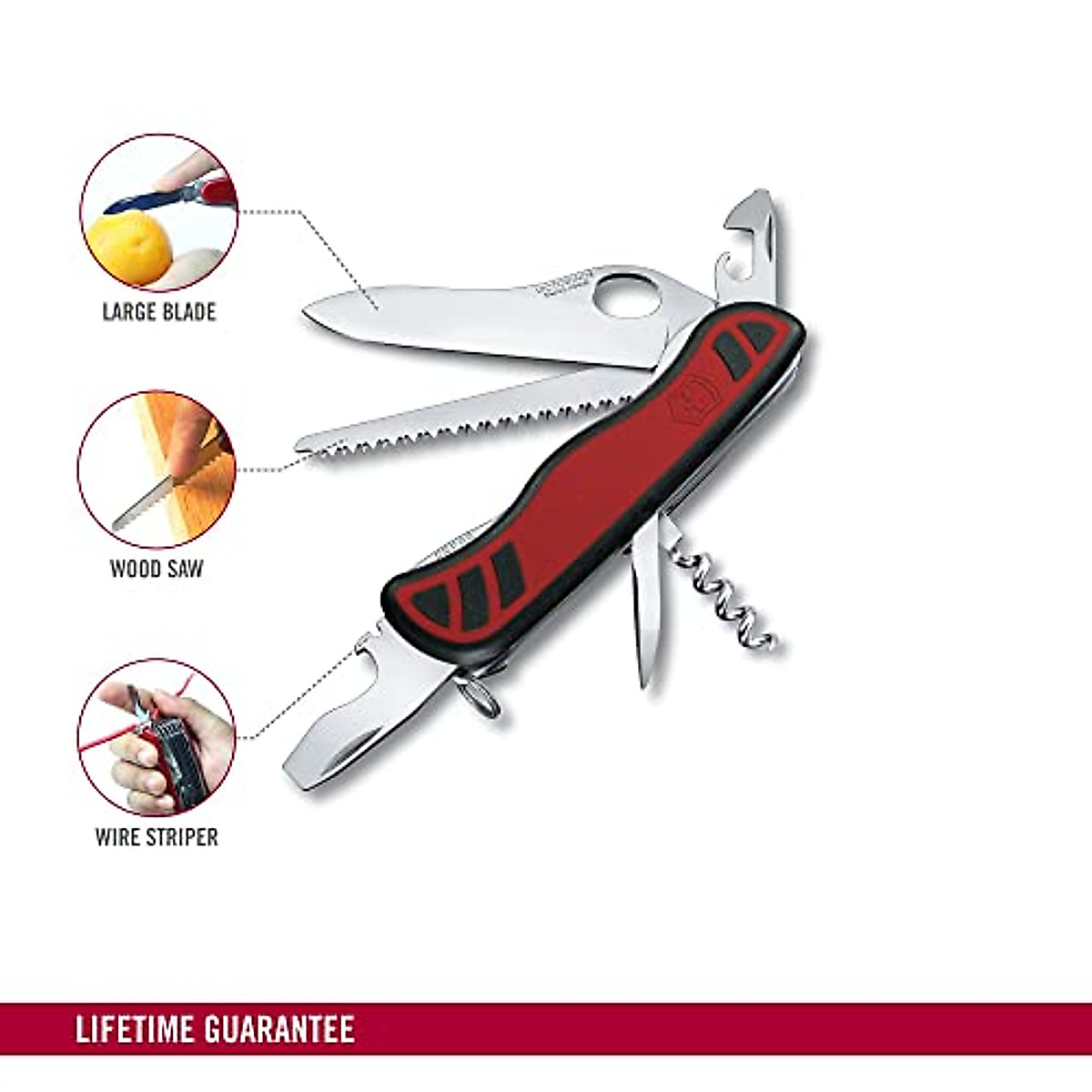 Victorinox Forester M Grip Swiss Army Pocket Knife, Large, Multi Tool, 10 Functions, Wood Saw, Red