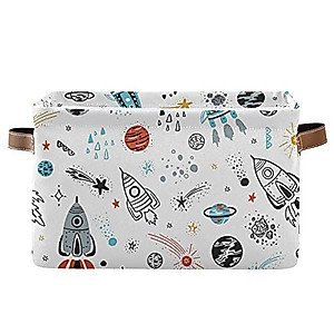 Storage Basket Cube Large Collapsible Toys Storage Box Bin Laundry Organizer for Closet Shelf Nursery Kids Bedroom,15x11x9.5 in (1 pack, Space Rocket Planet)