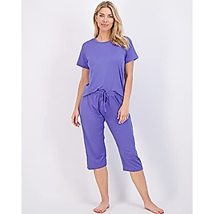 Real Essentials 2 Pack: Womens Short Sleeve Shirt Capri Sweat pants Pajama Sets Pajamas Soft PJ Women Two Piece Matching Pants Top Loungewear Sleep Wear Sexy Summer Bottoms Pijamas Ladies - Set 2, M