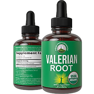 USDA Organic Valerian Root Liquid Drops Supplement. Vegan Extract Tincture for Relaxation, Sleep, Calm. Great Alternative to Valerian Capsules. Zero Sugar, Gluten Free Supplements for Women and Men