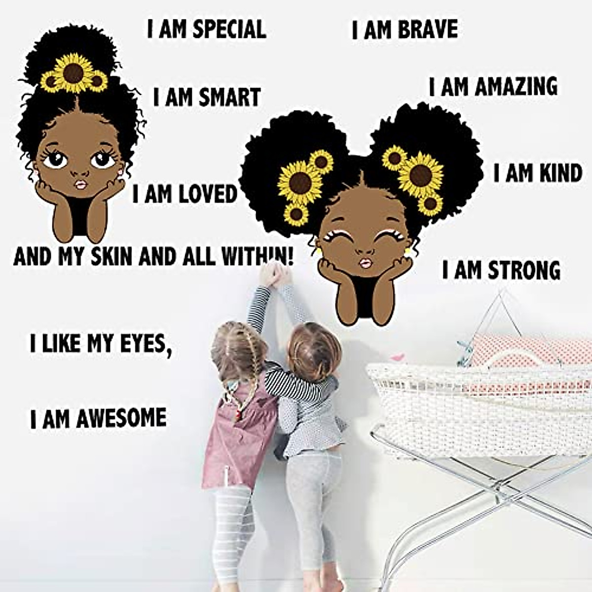 Black Girl Wall Decor Sticker Inspirational Quotes I'm Kind Wall Decals Positive Words Motivational Lettering African American Wall Stickers for Baby Toddler Room Decorations Nursery Playroom Bedroom Wall Decoration.