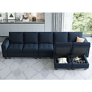 Belffin Large Velvet L Shaped Sectional Sofa Couch with Reversible Double Chaises Modular Sectional Sofa Couch with Storage Ottomans Convertible Sectional Sofa Blue