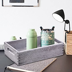 Wood Decorative Tray, LOVSTORAGE Bathroom Toilet Tank Tray Jewelry Tray Storage Organizer Makeup Tray Countertop Organizer Pine Wood Grey