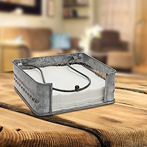 Stonebriar Rustic Silver Galvanized Metal Table Top Napkin Holder, Decorative Napkin Tray for Dining Table and Kitchen, Unique Tissue Dispenser for Bathroom, Horizontal Display, Gray