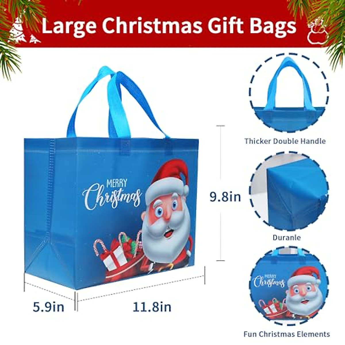Large Christmas Gift Bags - 15 Pcs Gift Bags for Christmas Presents, Reusable Gift Bags with Handles, Christmas Bags, Christmas Tote Bags, Holiday Gift Bags Bulk, Xmas Gift Bags, 11.8 * 9.8 * 5.9"