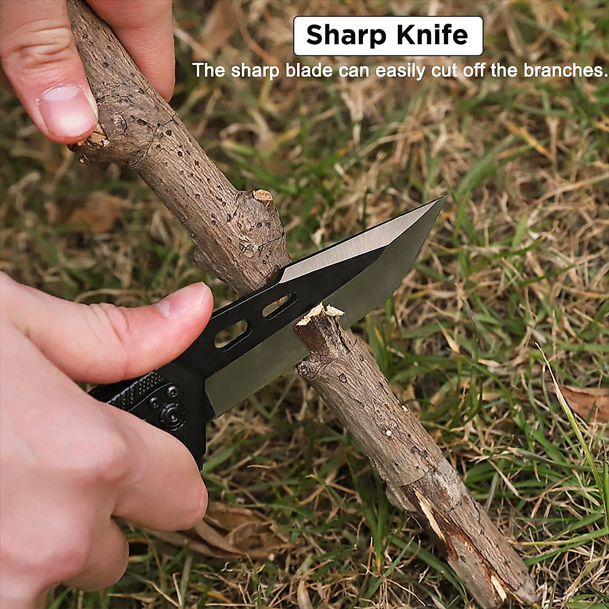 Augenweide EDC Folding Pocket Knife for men with Liner Lock - Utility Sharp Camping Knives with Clip, Seatbelt Cutter, Glass Breaker Multi Tool Knife for Outdoor Emergencies (Green)