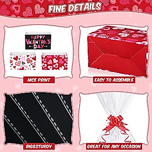 120 Pcs Valentines Day Baskets Gifts Empty Set Includes Valentines Empty Market Tray Cardboard Basket Clear Cellophane Bags Gift Tags Pull Bows for Valentines Day Holiday Birthday Party Supplies