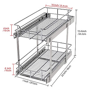 STORKING 2 Tier Kitchen Cabinet Pull Out Organizer, Slide Out Pantry Storage Basket in Multiple Sizes,for Kitchen Base Cabinets,Anti-Rust Chrome-Plating,11 "Wx 22 "D x 15.4 "H