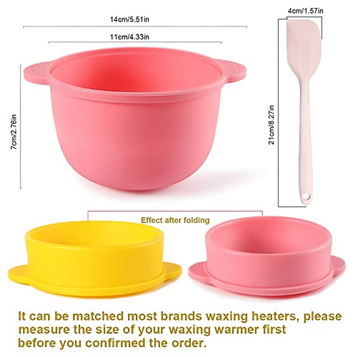 2 PCS Silicone Wax Warmer Liner Nonstick Wax Pot Replacement Wax Warmer Liner Bowl with Wax Spatula, Heat Safe,Easy Clean,Reusable & Foldable Waxing Liner for All Kinds of 16oz Wax Heater Machine