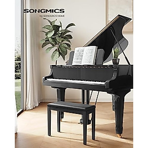 SONGMICS Duet Piano Bench with Padded Cushion and Storage Compartment, Piano Chair Seat, 13.4 x 29.1 x 19.7 Inches, Ink Black ULPB75BK