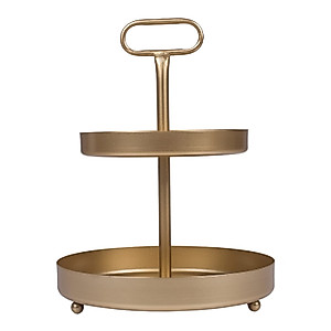 MAONAME Gold 2 Tiered Tray, Metal Two Tier Tray with Handle, Decorative Tray for Kitchen, Living Room, Bathroom, Seasonal Decor