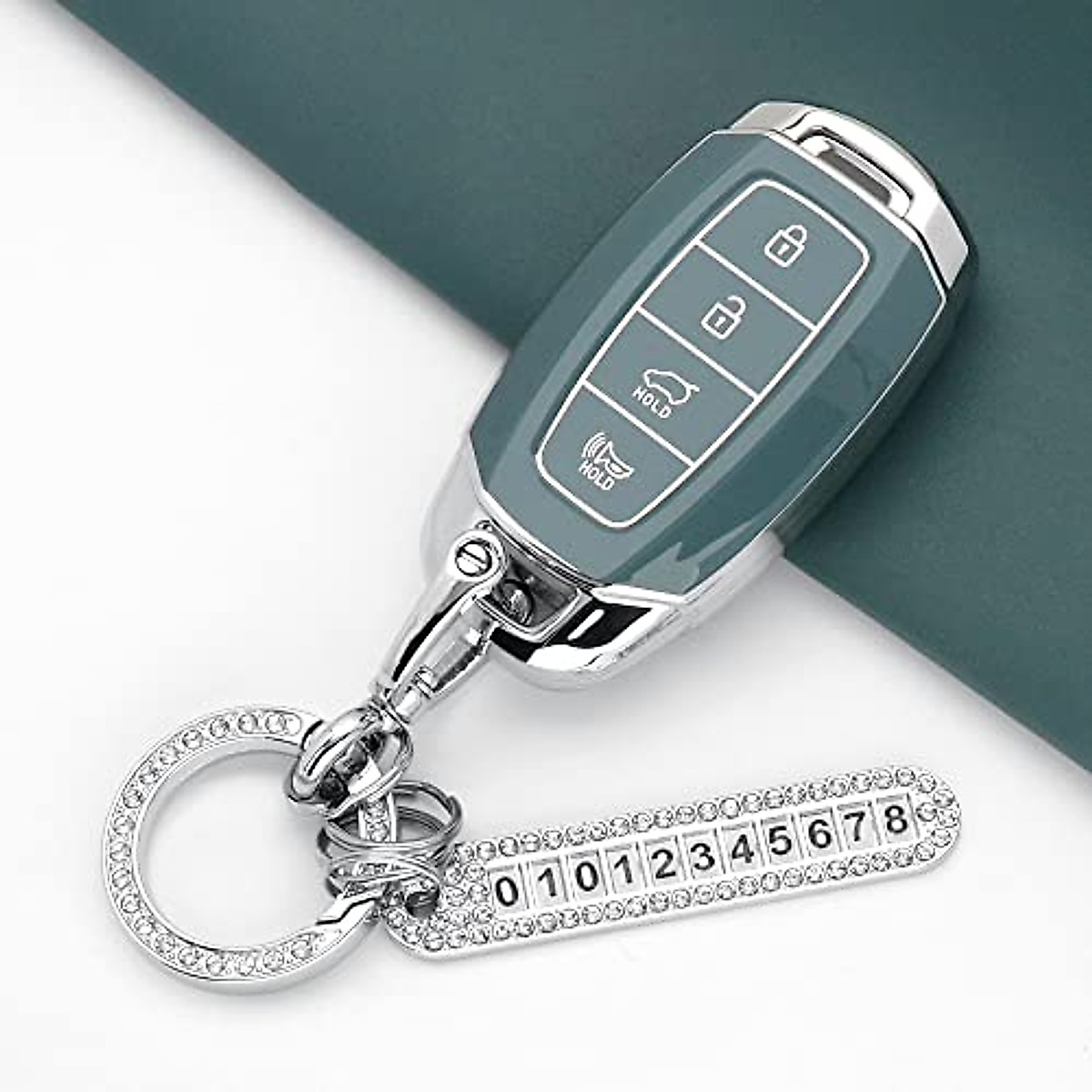 YOUTOOCAR Blue Soft TPU Key Fob Cover with Key Chain Compatible with Hyundai Accent Elantra GT I30 Kona Palisade Santa Fe