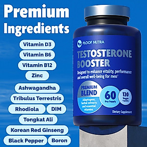 Testosterone Booster Supplement for Men - Male Enhancing Test Boost - Ashwagandha, Tongkat Ali, Rhodiola, Tribulus, Vitamin D3, B6, B12 - Workout, Muscle Builder, Strength, Energy, Performance - 120ct