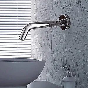 Creative Wall Mounted Modern Sensor Faucet Tap Infrared Sensor Kitchen Mixer Tap Single Lever Polished Chrome Stainless Steel Lavatory Bathroom Induction Faucets for Bath Shower