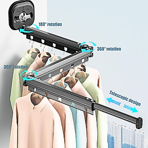 Peosaard Wall Mounted Drying Rack with Suction Cup, Tri-Collapsible Drying Rack, Retractable Laundry Clothes Drying Rack with 15 Hooks, Aluminum Wall Airer for Balcony, Bathroom 3 Fold