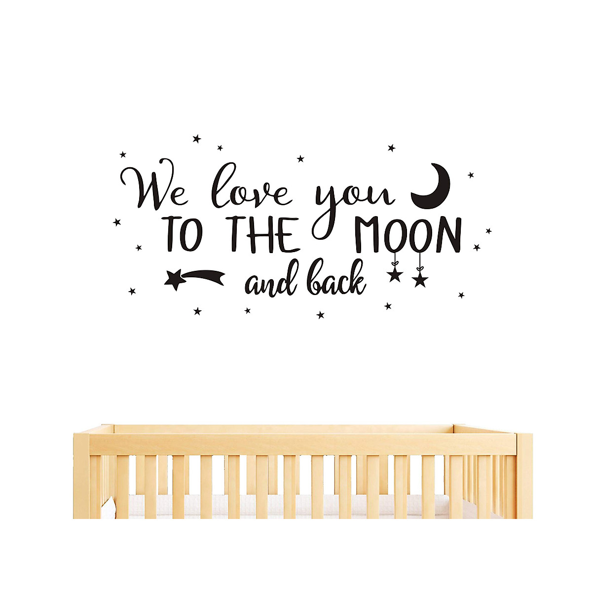 Wall Decal Kids We Love You to The Moon and Back Quote Wall Decals Nursery Vinyl Wall Stickers for Baby Boys and Grils Bedroom Scandinavian Wall Decal (Y29) (Black)