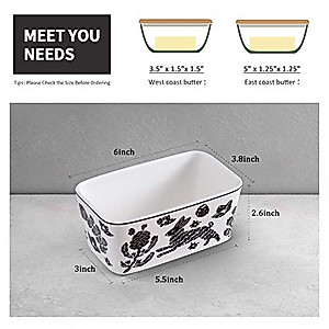 SIDUCAL Butter Dish 6” Butter Keeper with Lid Covered Butter Dish with Wooden Lid Airtight Holds Up to 2 Stick Of Eastern/West Coast Butter Ceramic Porcelain Butter Container Dishwasher Safe(Blck)