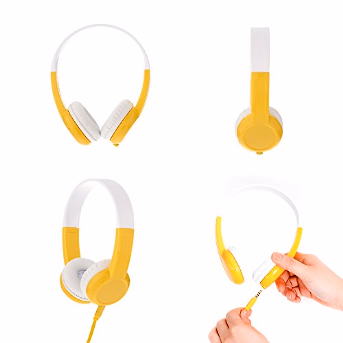 ONANOFF Explore Foldable, Volume-Limiting Kids Headphones, Built-in Microphone, BuddyCable, Perfect for iPad, iPhone, Fire, and Android, Yellow