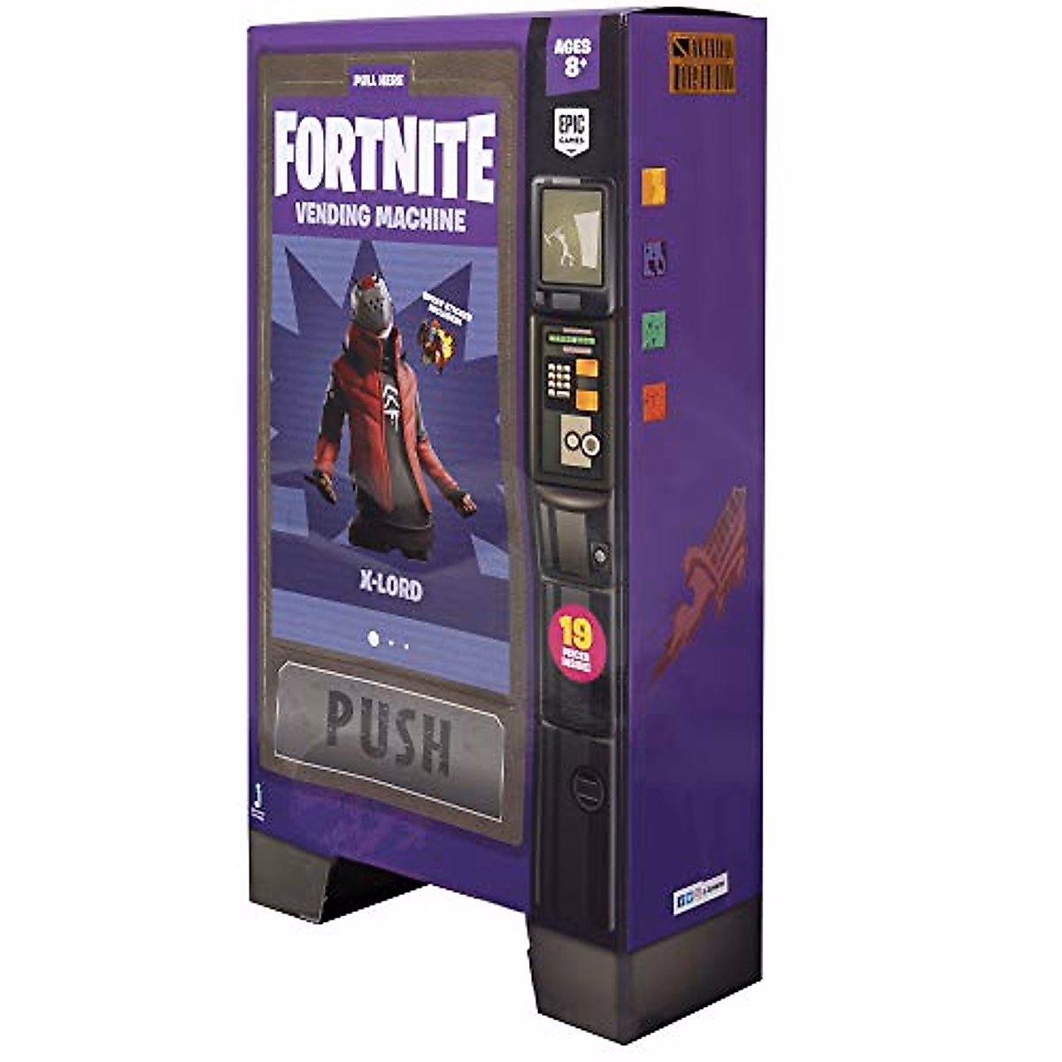 Fortnite Vending Machine, Features 4 Inch X-Lord Action Figure, Includes 9 Weapons, 4 Back Bling, and 4 Building Material Pieces