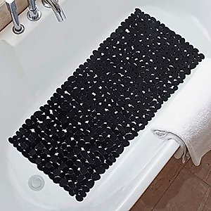 TreeBud Pebble Bathtub Mat, 35 x 16 Inches Non Slip Bath Mat for Shower Tub with Drain Holes and Suction Cups, Machine Washable Bathroom Mats (Black)