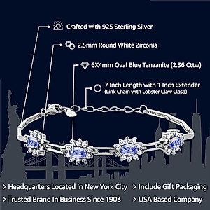 Gem Stone King 925 Sterling Silver Tanzanite Tennis Bracelet For Women (2.36 cttw, Gemstone Birthstone, 7 Inch With 1 Inch Extender)