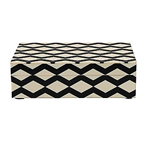 Creative Co-Op Resin & MDF Lid & Pattern Inlay, Black & White Storage Box